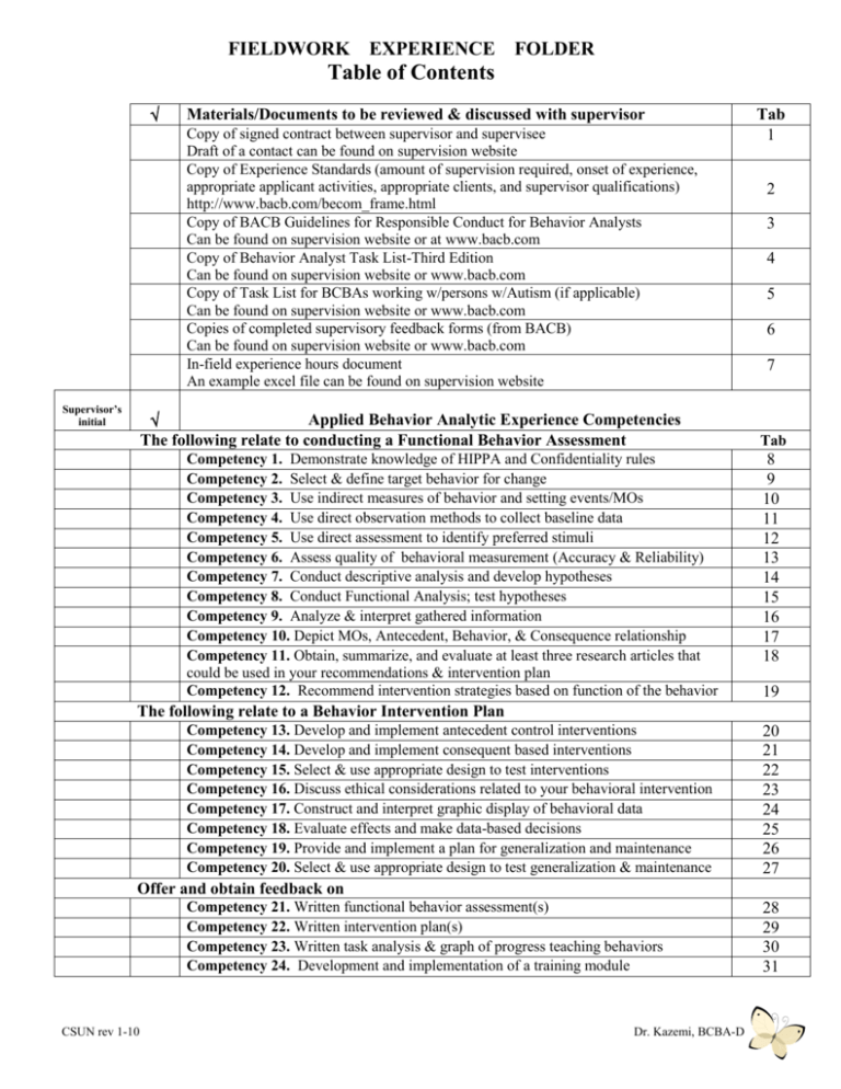 FIELDWORK COMPETENCY FOLDER
