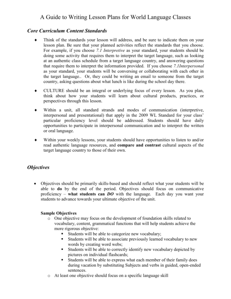 Writing Lesson Plans For World Language Classes