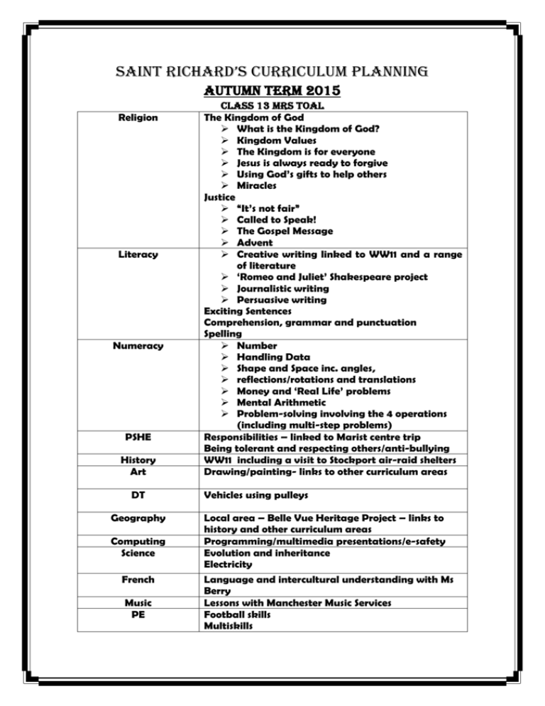 Autumn Term Planning