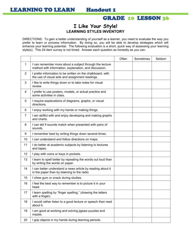 Free Learning Style Quiz Free Learning Style Quiz