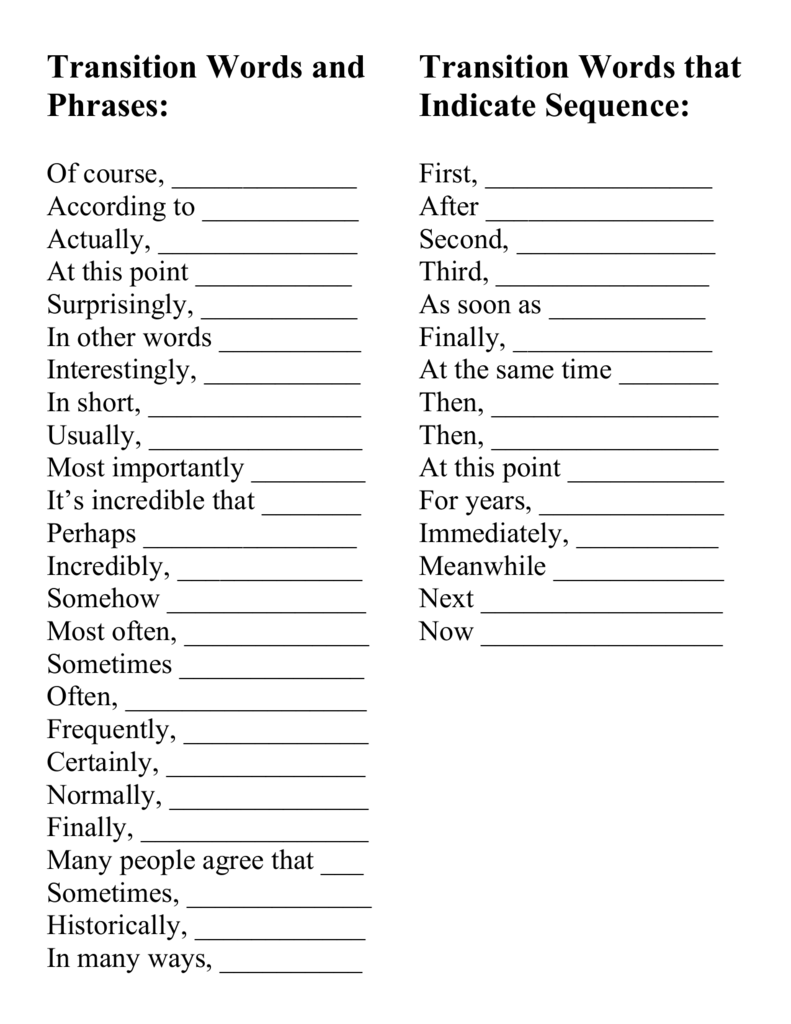 Transition Words And Phrases Transition Words And Phrases