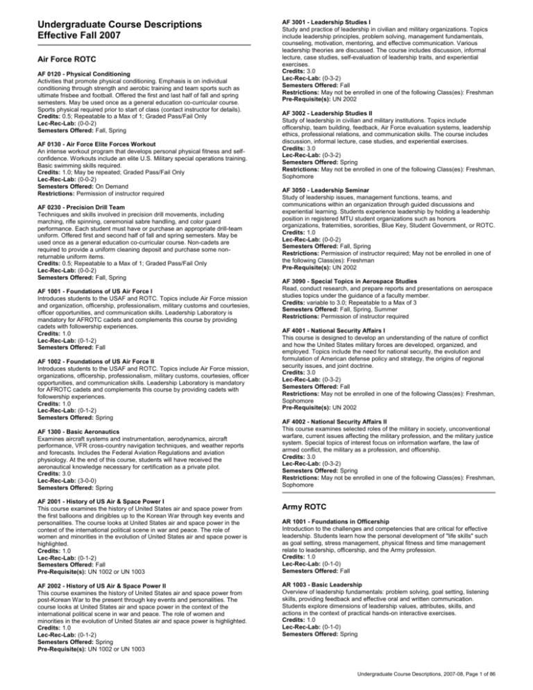 Undergraduate Course Descriptions