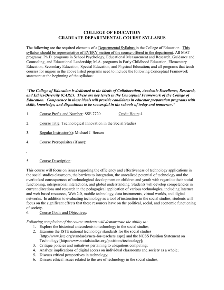 Department Syllabus College Of Education