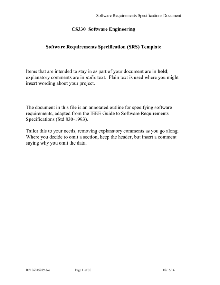 Software Requirements Specification (SRS) Template
