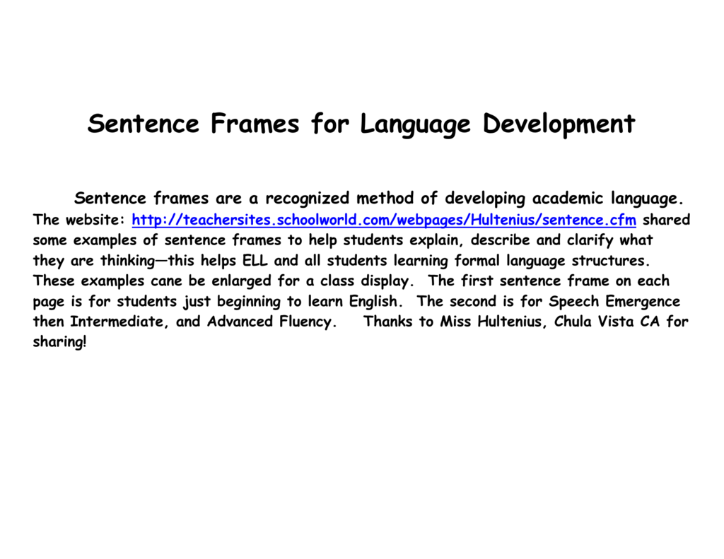 Sentence Frame Sample On Classroom Poster
