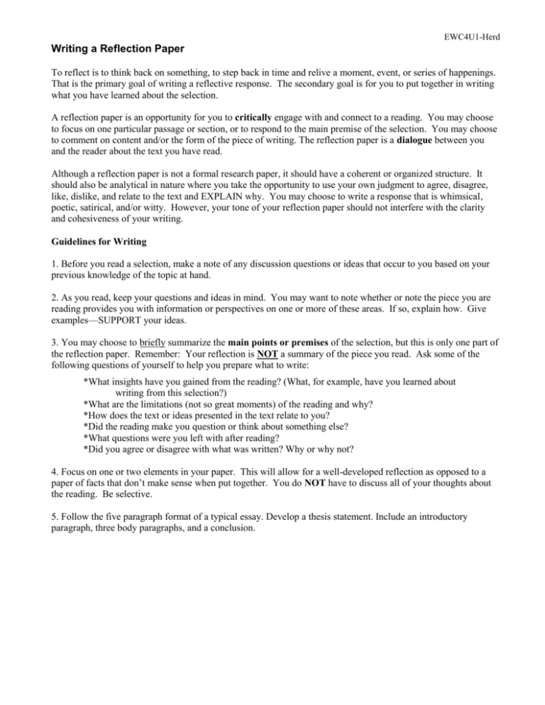 Writing A Reflection Paper