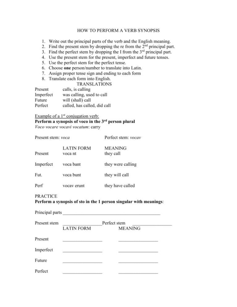 HOW TO PERFORM A VERB SYNOPSIS HOW TO PERFORM A VERB SYNOPSIS