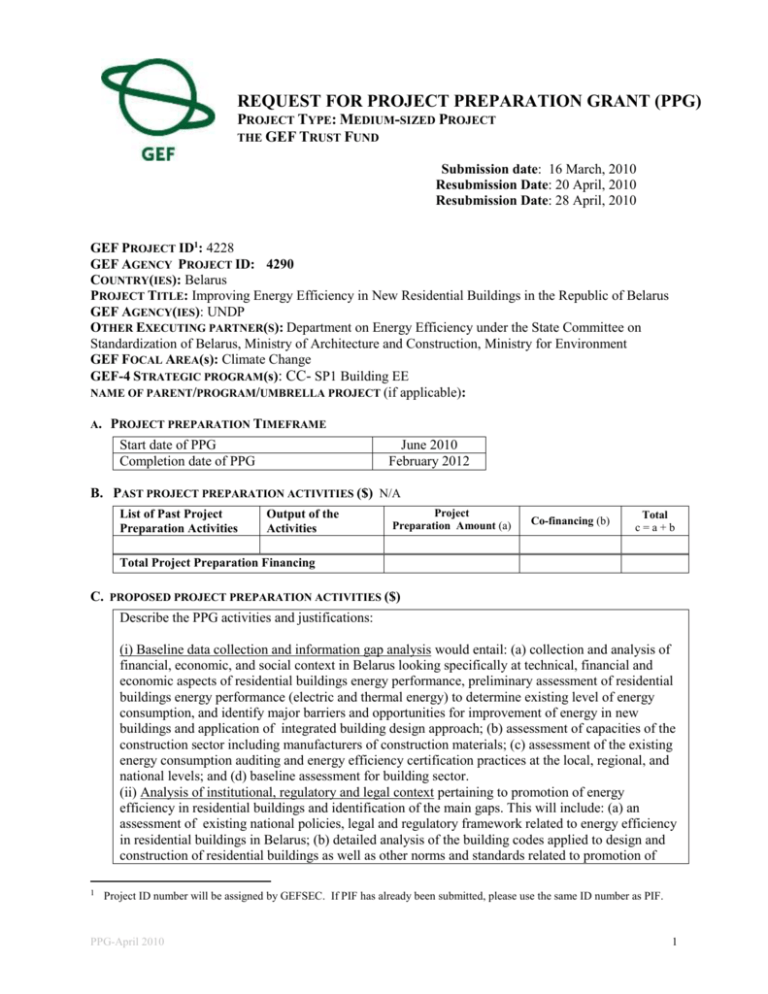project preparation grant(ppg) request