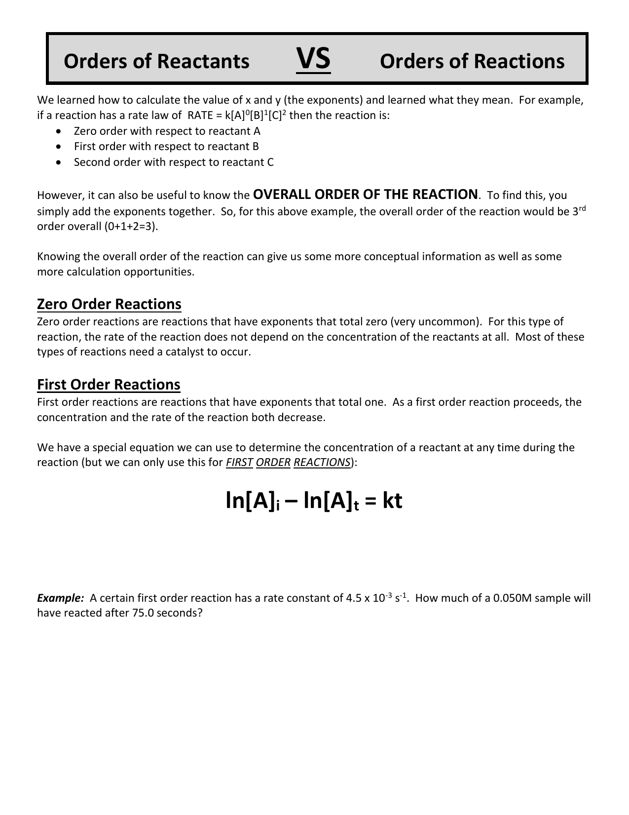 Notes Order Of Reactants