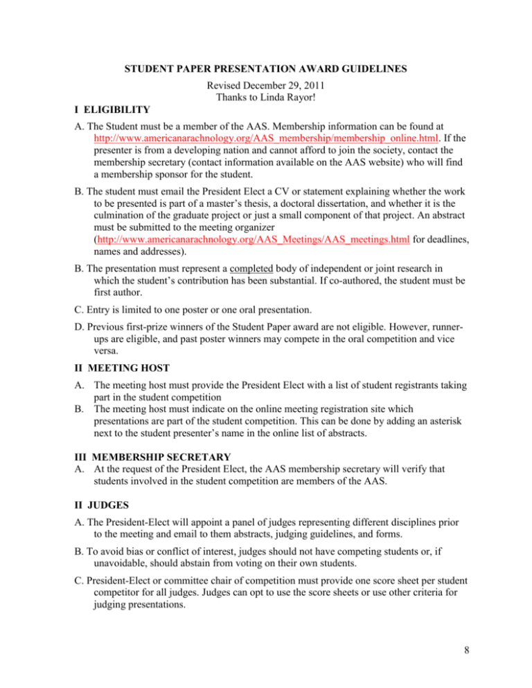 Student Paper Presentation Award Guidelines