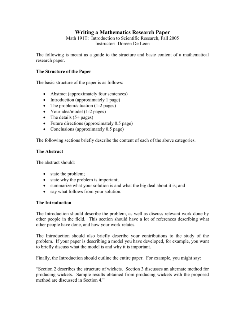 Writing A Mathematics Research Paper