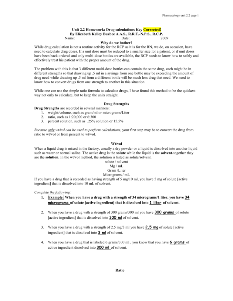 Key For Drug Calculations Key For Drug Calculations