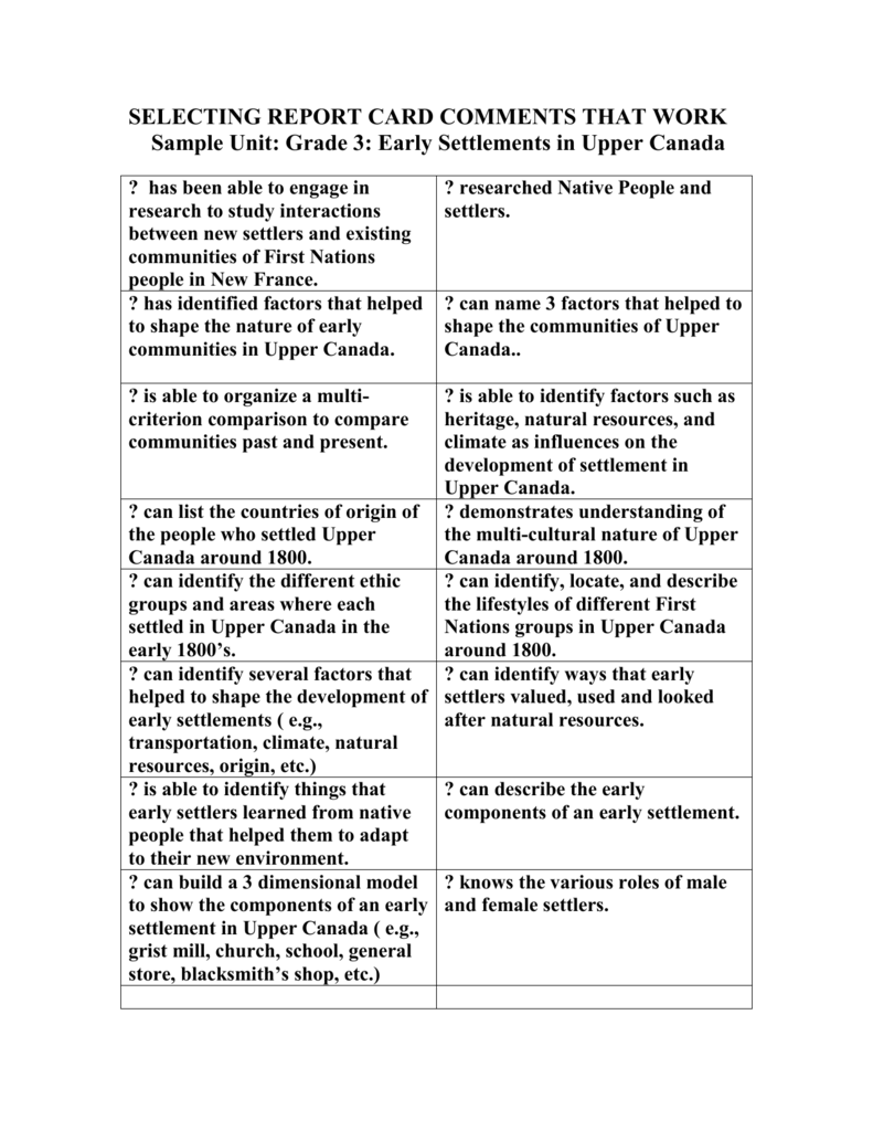 Report card comment sorting