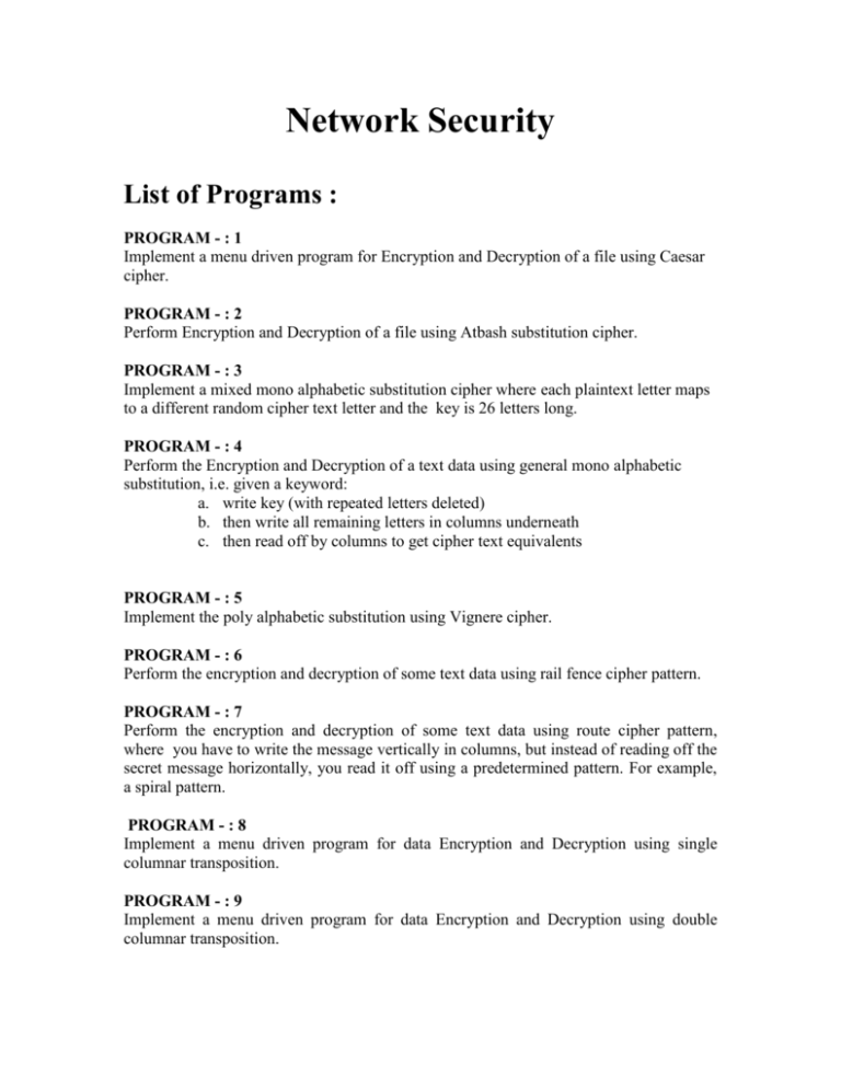 List Of Program