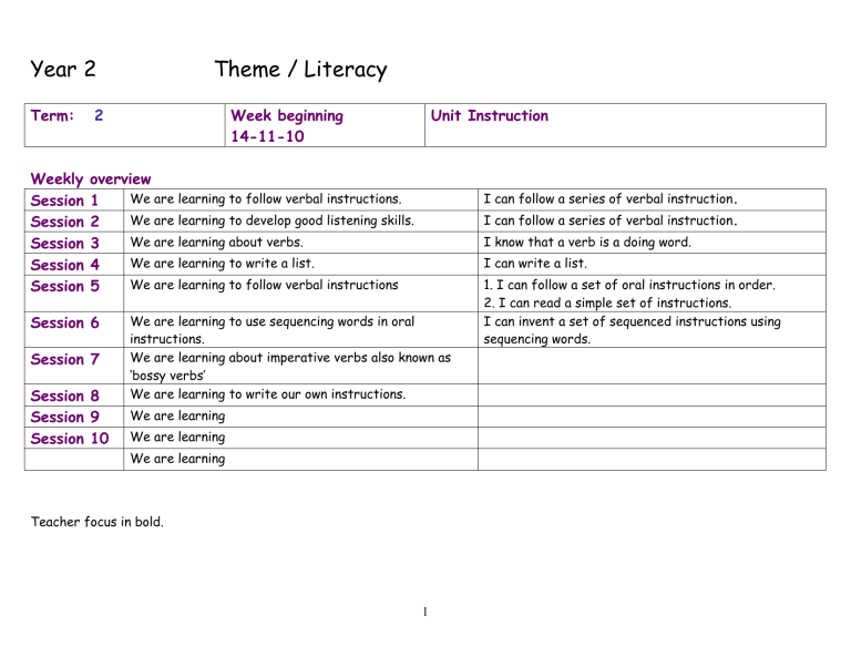 Instruction Writing Planning 2 3 Weeks