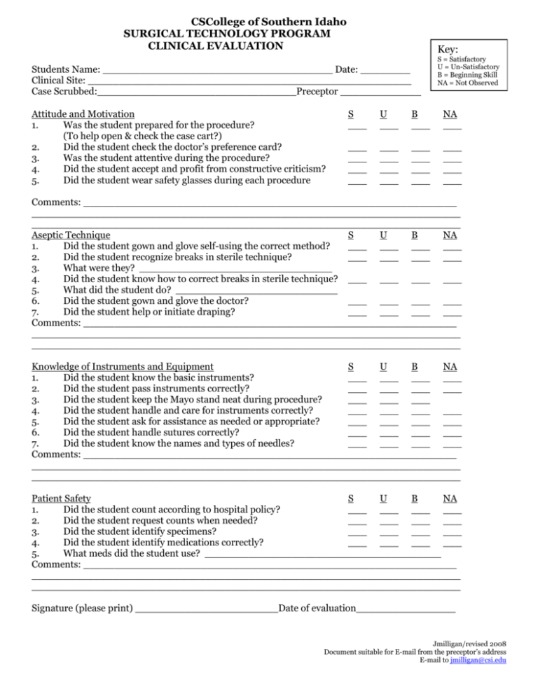 SURGICAL TECHNICIAN PROGRAM SURGICAL TECHNICIAN PROGRAM