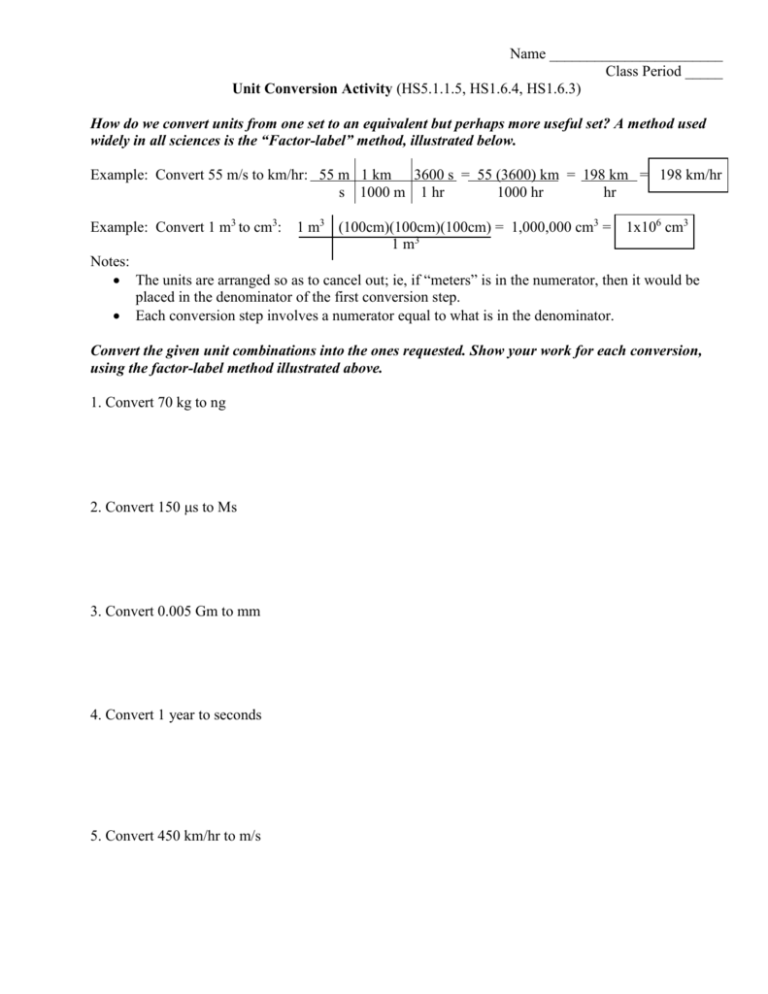 Unit Conversion Activity
