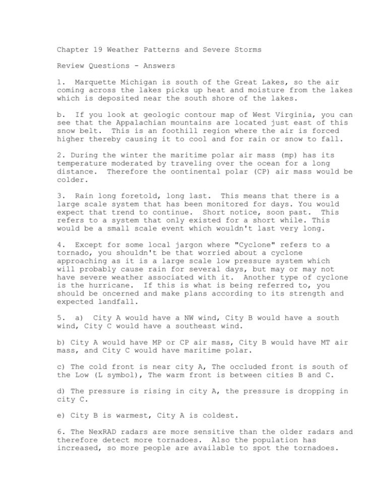 Chapter 19 Weather Patterns And Severe Storms Review Questions Chapter 19 Weather Patterns And Severe Storms Review Questions