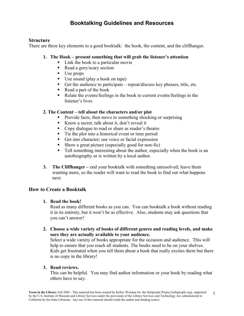BOOK TALK STRUCTURE BOOK TALK STRUCTURE