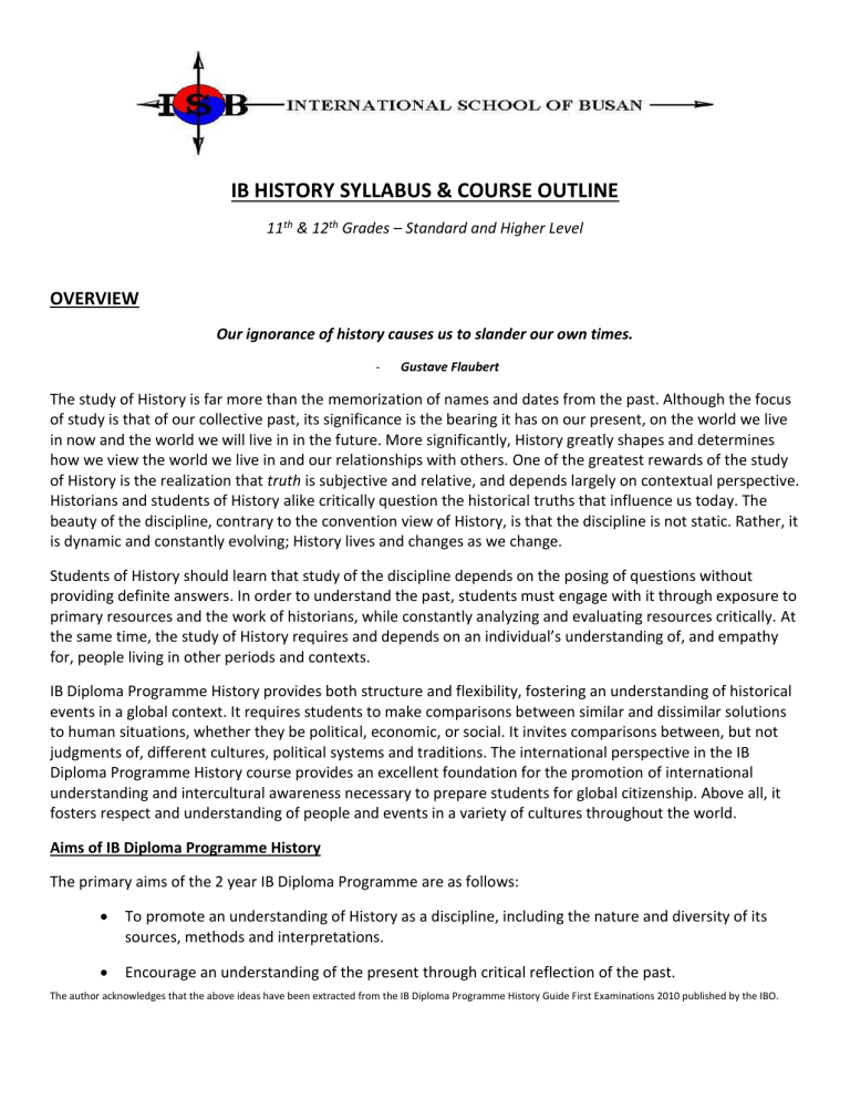 IB HISTORY SYLLABUS COURSE OUTLINE IB HISTORY SYLLABUS COURSE OUTLINE