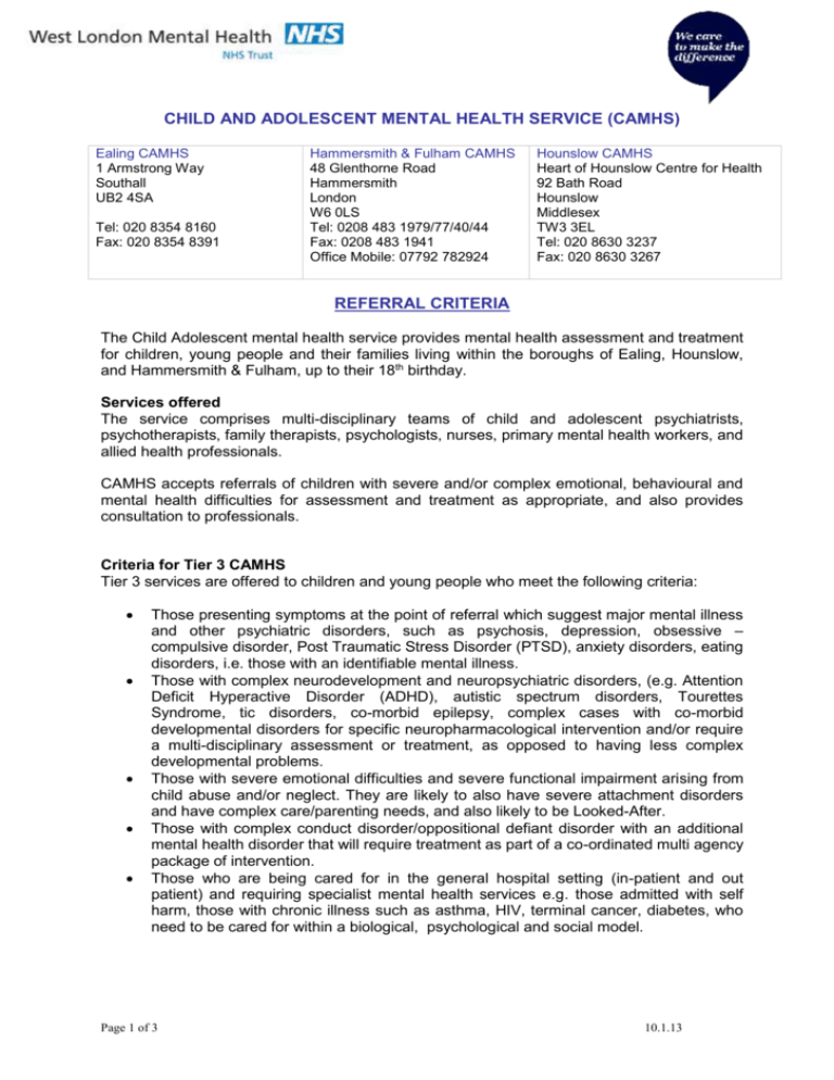The CAMHS Referral Criteria