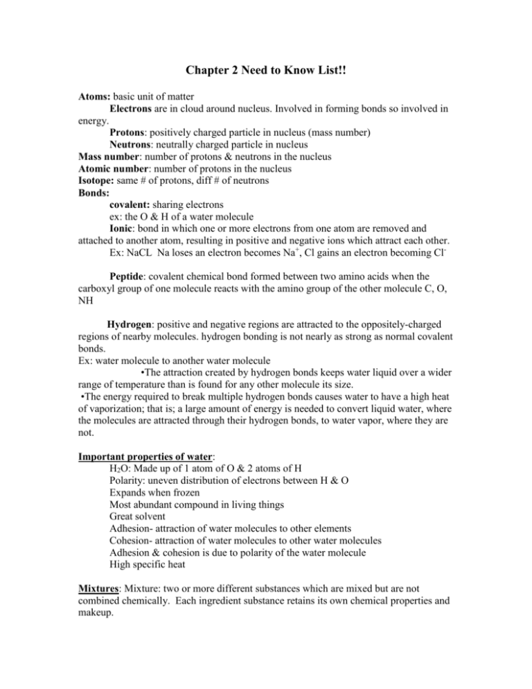 Chapter 4 Need To Know List