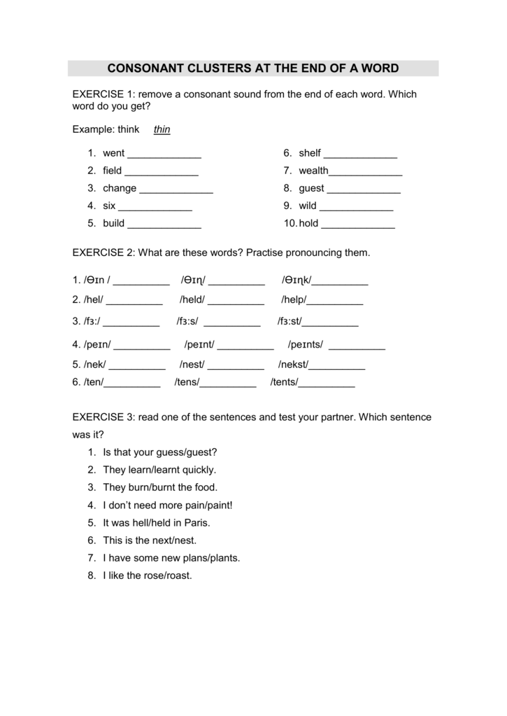 CONSONANT CLUSTERS AT THE END OF A WORD