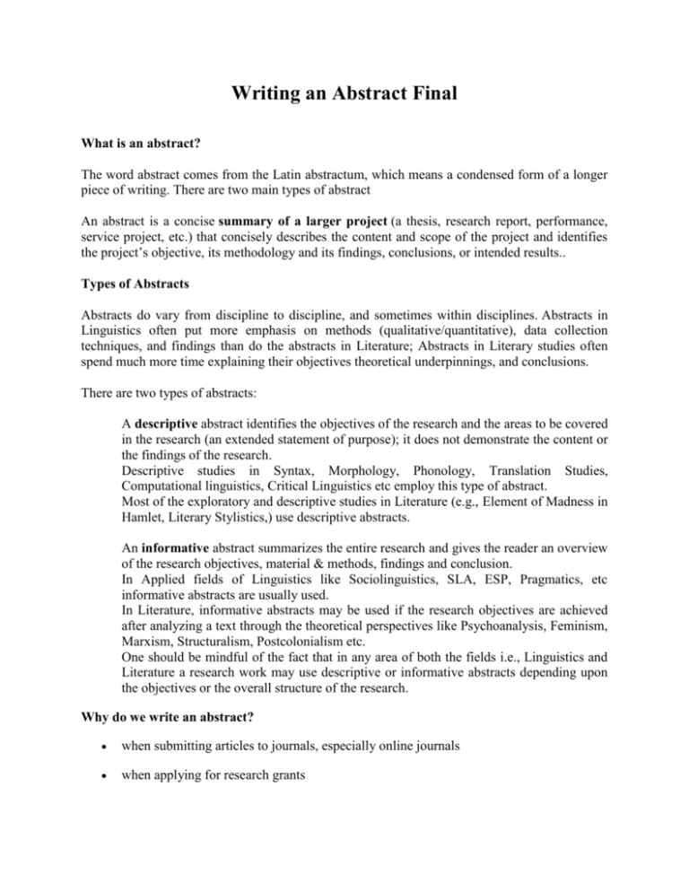 Lecture 7 Writing An Abstract