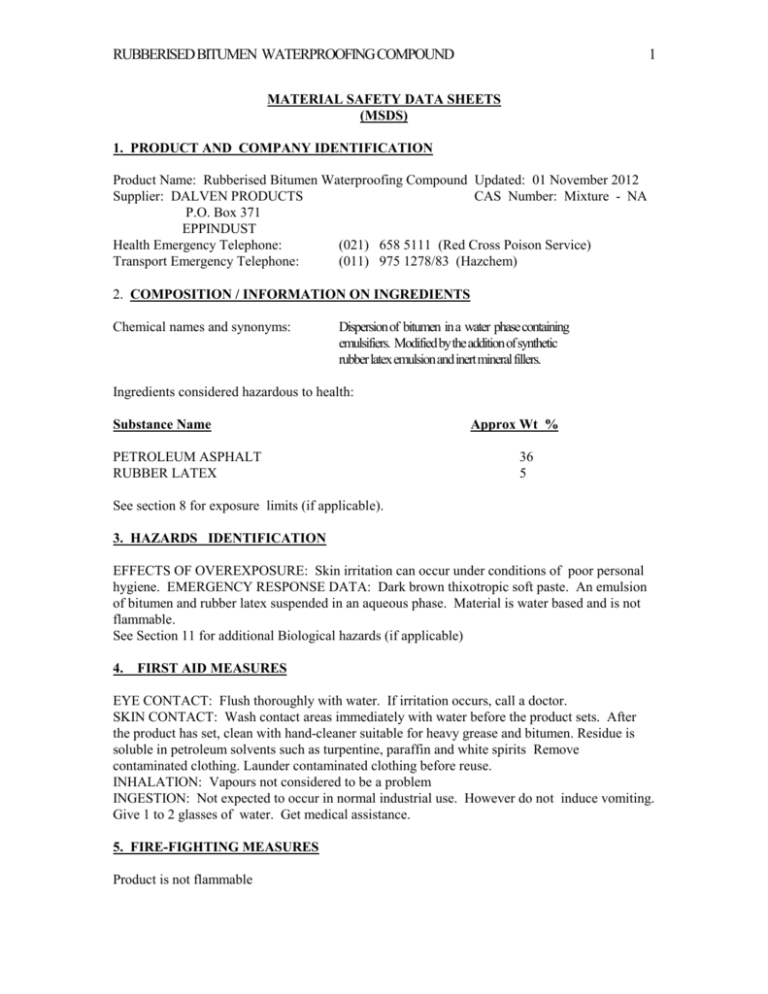 Material Safety Data Sheet