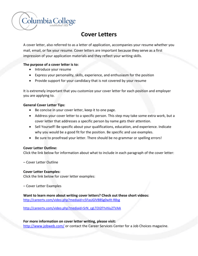 Guidelines For Cover Letter Writing Packet Guidelines For Cover Letter Writing Packet