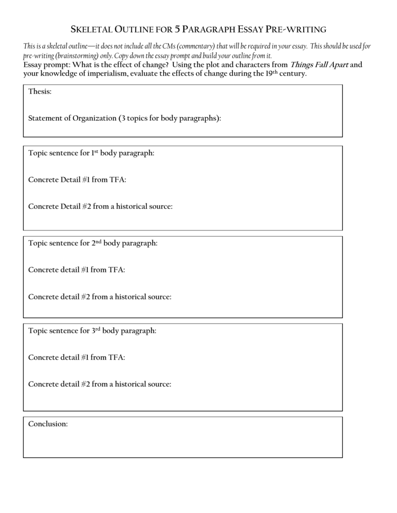 Skeletal Outline For 5 Paragraph Essay