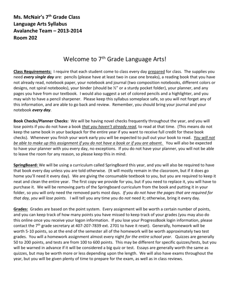 6th Grade Language Arts Syllabus 6th Grade Language Arts Syllabus