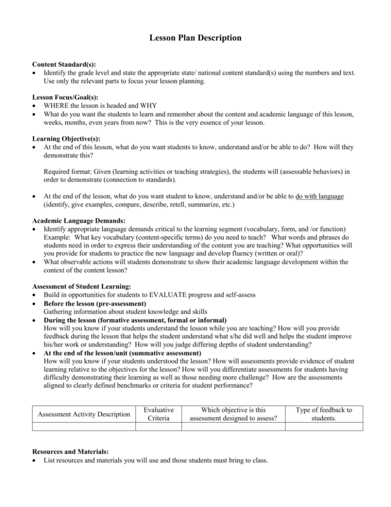 LESSON PLAN FORMAT 1