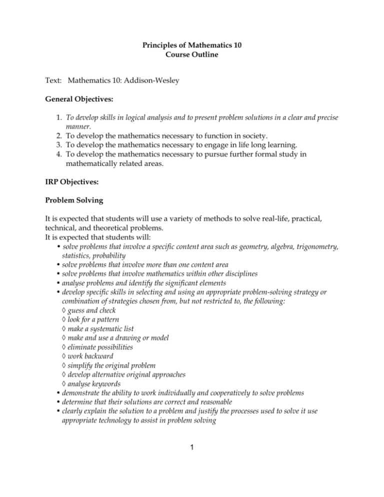 Principles Of Mathematics 10