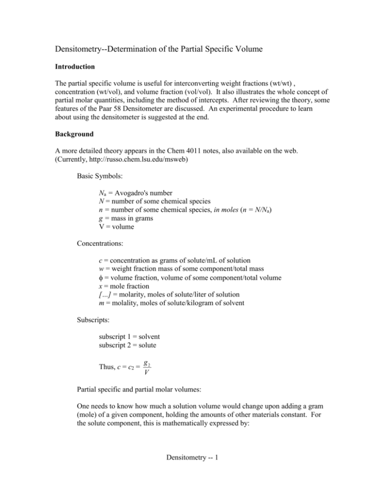 Densitometry--Determination of the Partial Specific Volume