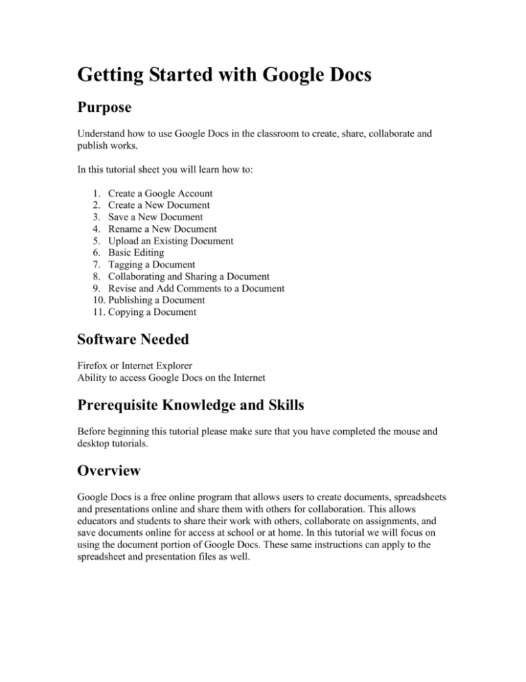 Getting Started With Google Docs Getting Started With Google Docs