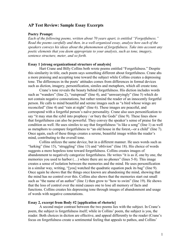 AP Test Review Sample Essay Excerpts