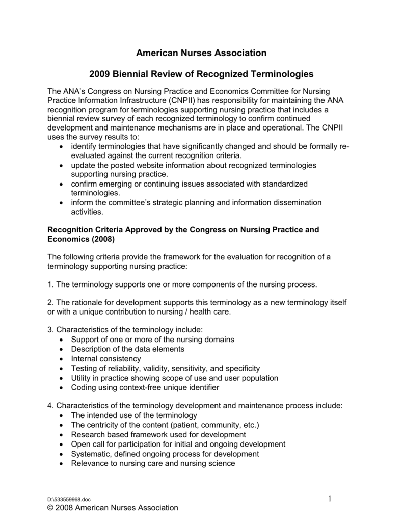 Recognition Criteria