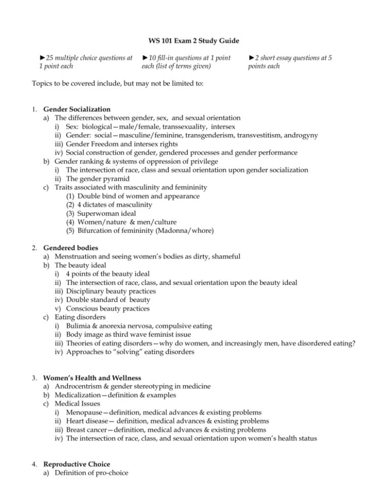 WS 101 Final Exam Study Guide
