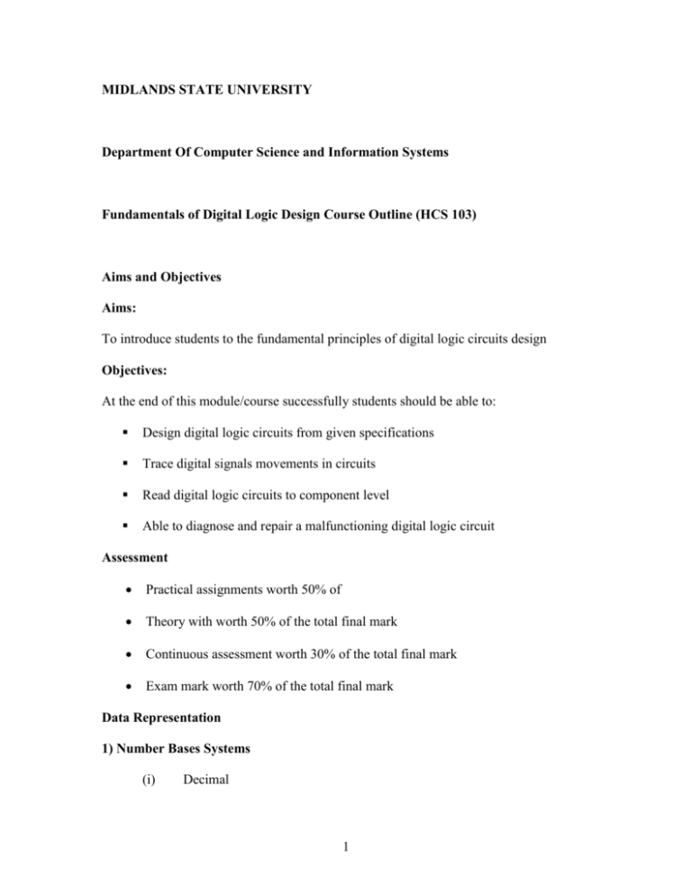 Fundamentals Of Digital Logic Design Course Outline HCS 103 