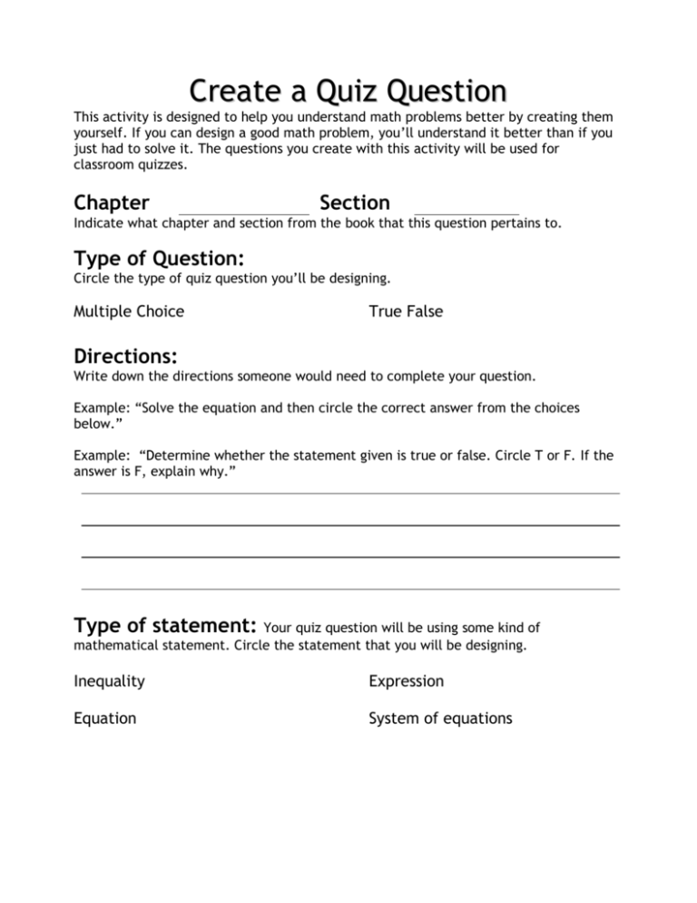 Create A Quiz Form Create A Quiz Form