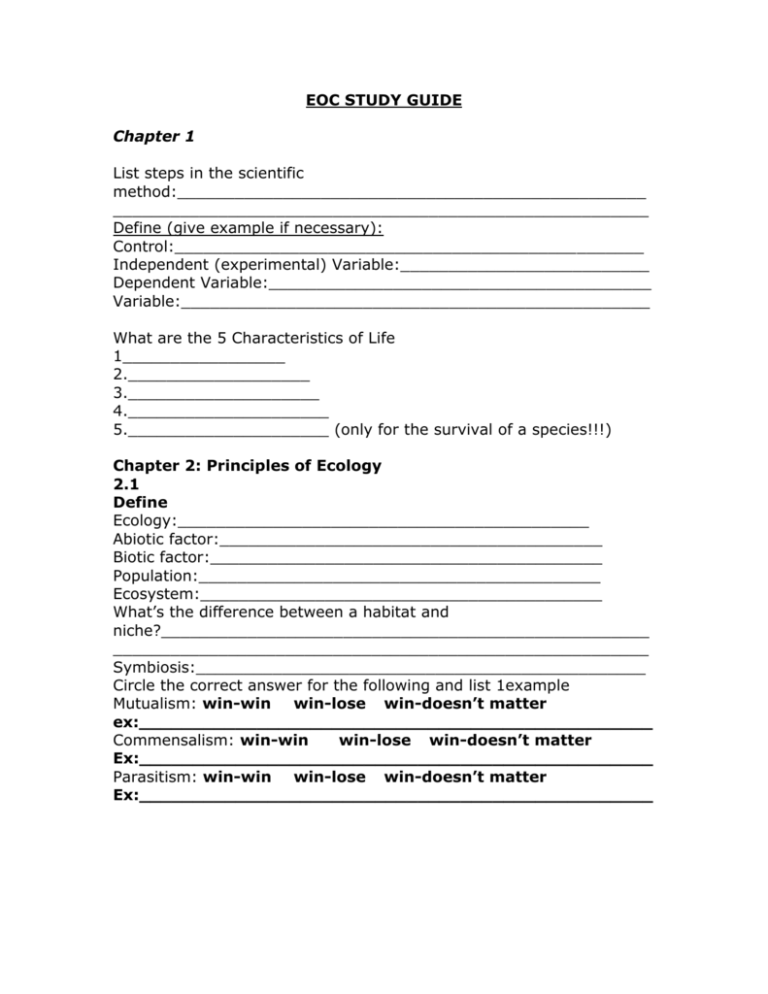 EOC Study Guide Student Fill In EOC Study Guide Student Fill In