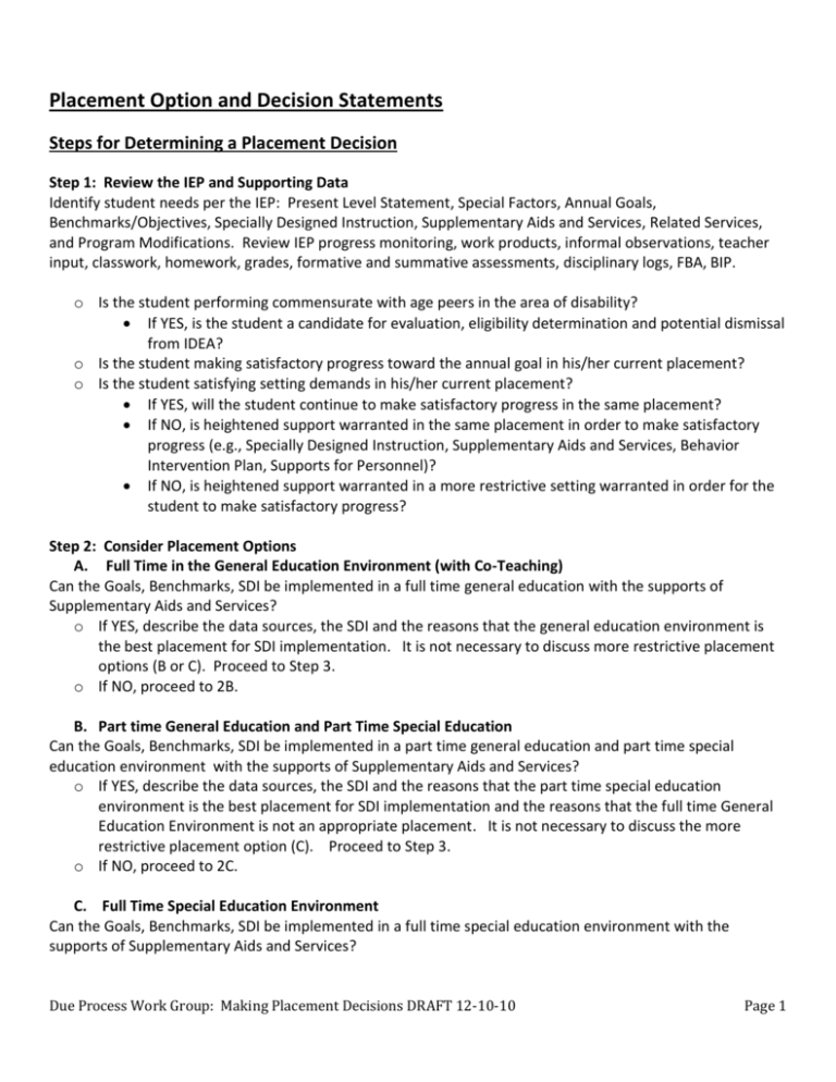 Placement Decision Guidelines - Marion County Public Schools