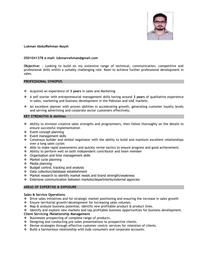 Sample CV Sales Executive Junier Sales Professional