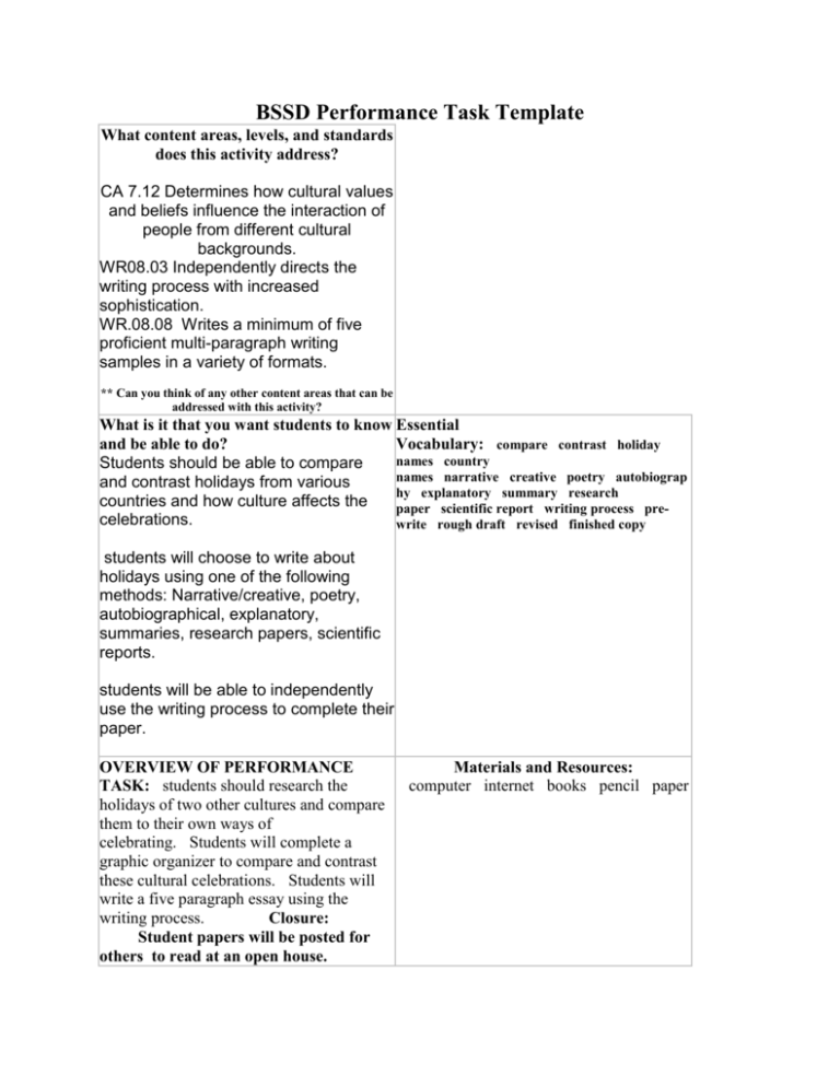 Performance Task Template