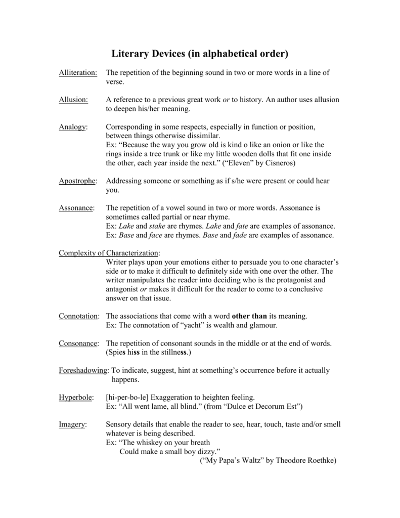Literary Devices in Alphabetical Order Literary Devices in Alphabetical Order
