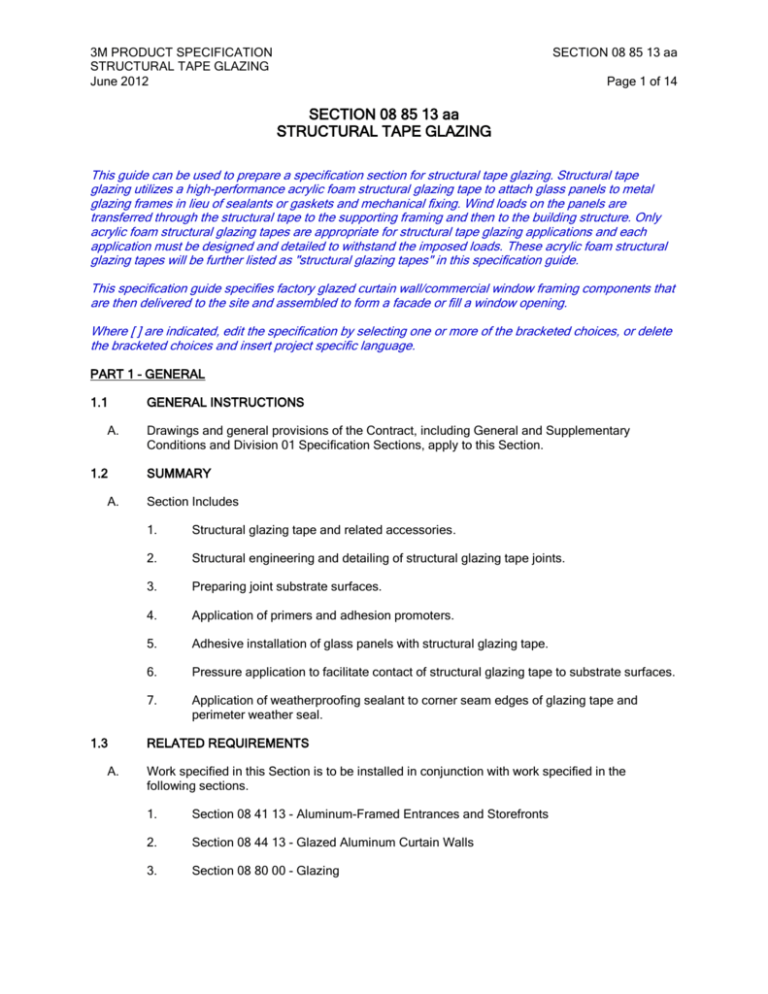 3M PRODUCT SPECIFICATION SECTION 08 85 13 aa