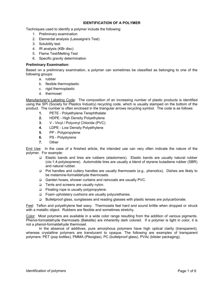 Polymer Identification Techniques: A Lab Manual