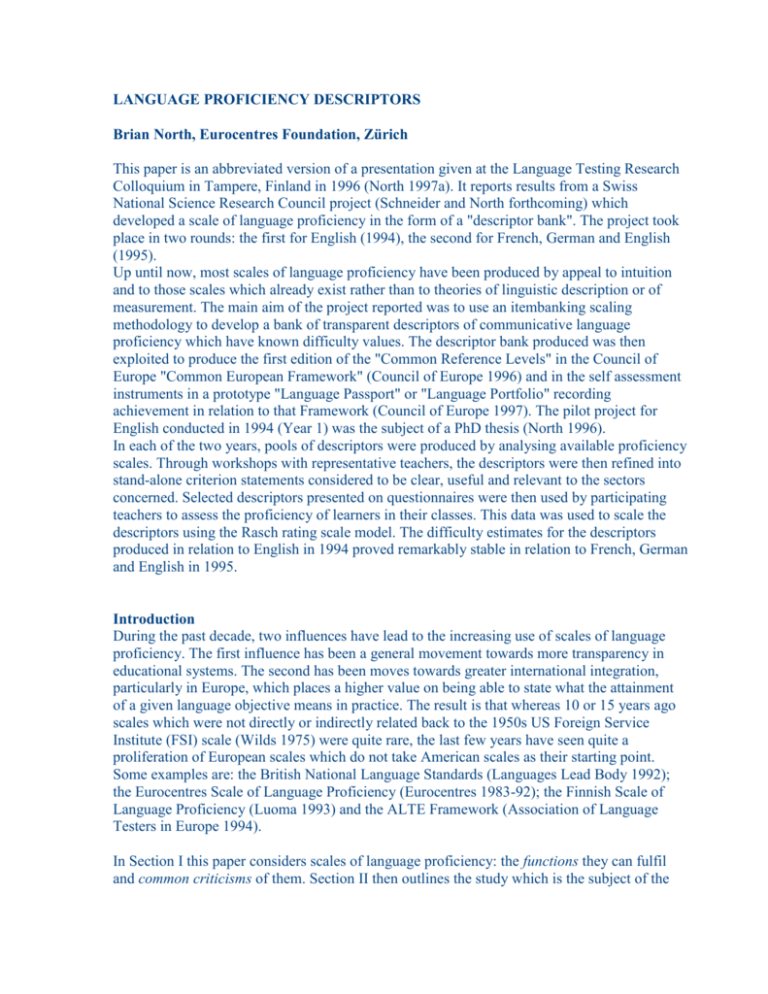 LANGUAGE PROFICIENCY DESCRIPTORS