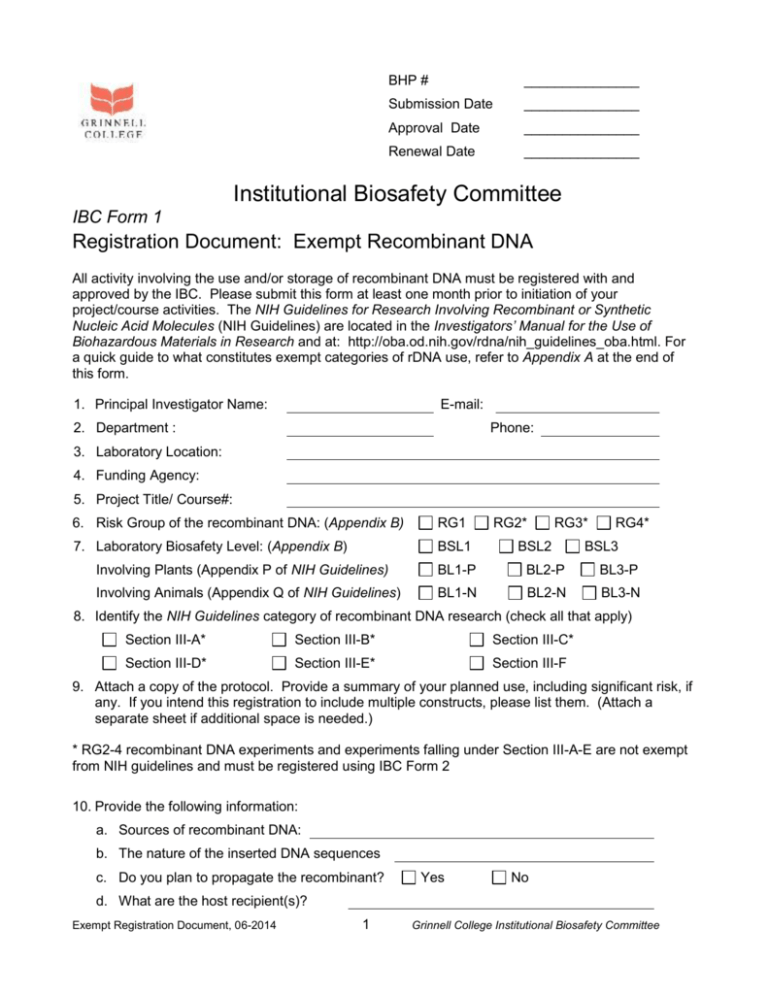 IBC Form 1 Exempt IBC Form 1 Exempt
